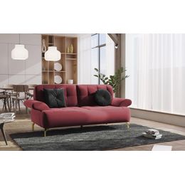 Sit & More 2-Sitzer SIT & MORE, B:198cm H:88cm T:93cm, rot, 100% Polyester, Sofas, "Orient 1", inkl. 2 Zierkissen mit Strass-Stein, goldfarbene Metallfüße