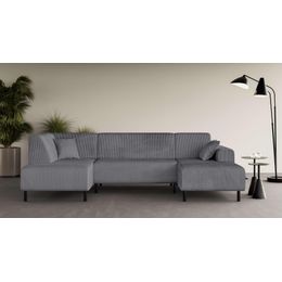 Wohnlandschaft Home Affaire, B:300cm H:81cm T:163cm, grau, 100% Polyester, Sofas, "ARROS U-Form mit Wellenunterfederung, Maße B/T/H: 300/163/81 cm",