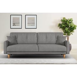 3-Sitzer Home Affaire, B:215cm H:89cm T:100cm, grau, 88% Polyester, 9% Rayon, 3% Nylon, Sofas, "TRIPLO optionale Schlafsofa mit Bettkasten, Maße