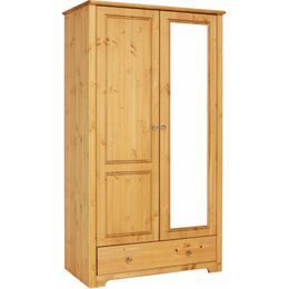 Kleiderschrank Home Affaire, B:106cm H:190cm T:58cm, beige, Schlafzimmer, Schränke, "Hugo", aus massiver Kiefer im Landhausstil, mit Spiegel