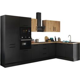 Winkelk&uuml;che, B:340cm H:211cm T:60cm, schwarz, BASIC BY BALCULINA, Komplettk&uuml;chen-Sets, "Turin", Stellbreite 340x175 cm, wahlweise mit E-Ger&auml;ten
