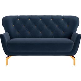 Sit & More 2-Sitzer SIT & MORE, B:153cm H:89cm T:88cm, blau, 100% Polyester, Sofas, "Orient 3", inkl. 2 Zierkissen mit Strass-Stein, goldfarbene Metallf&uuml;&szlig;e