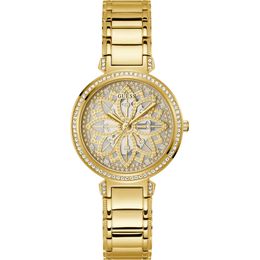 Guess Damen Quarzuhr "LILY", gold, Armbanduhren, Armbanduhr, Damenuhr, analog, Kristallsteine, Edelstahlarmband