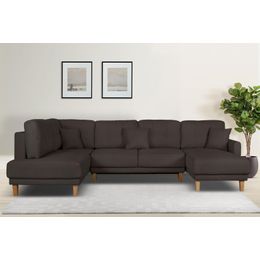 Wohnlandschaft Home Affaire, B:310cm H:90cm T:192cm, schwarz, 88% Polyester, 9% Rayon, 3% Nylon, Sofas, "TRIPLO U-Form wahlweise mit Schlaffunktion,