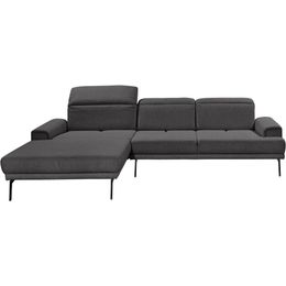 Ecksofa Musterring, B:288cm H:79cm T:220cm, grau, 100% Polyester, Wohnzimmer, Sofas, "MR 4580", mit Kopf- und Sitztiefenverstellung, Metallfuß chrom,
