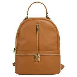 Samantha Look Cityrucksack, braun, Leder, Rindsleder, unifarben, Rucksäcke, echt Leder, Made in Italy