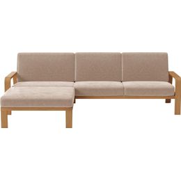 Sit & More Ecksofa SIT & MORE, B:264cm H:91cm T:178cm, beige, 100% Polyester, Wohnzimmer, Sofas, "Kolding L-Form", Armlehnen aus eichefarbigem Buchenholz,