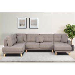 Wohnlandschaft Home Affaire, B:310cm H:90cm T:192cm, grau, 92% Polyester, 8% Nylon, Sofas, "TRIPLO U-Form wahlweise mit Schlaffunktion, B/T/H: