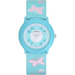 s.Oliver Kinder Quarzuhr, blau, Armbanduhren, Armbanduhr, Kinderuhr, Mädchen, Schmetterlinge, Blumen, Geschenkidee