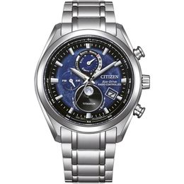 Citizen Herren Funkchronograph "Tsuki-yomi", silber, Armbanduhren, Armbanduhr, Herrenuhr, Solar, Titan, Stoppfunktion, Mondphase