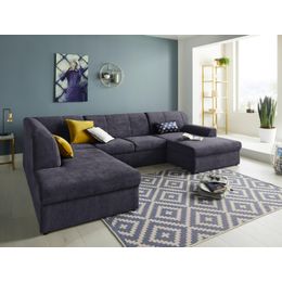 Wohnlandschaft DOMO collection, B:320cm H:78cm T:213cm, blau, Sofas, "Topper, elegant und zeitlos, komfortabel, U-Form", wahlweise mit Bettfunktion
