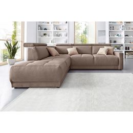 Ecksofa DOMO collection, B:266cm H:84cm T:99cm, beige, Kunstleder SOFTLUX;Struktur fein (100% Polyester);Zierkissen: Microfaser PRIMABELLE (100%