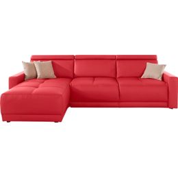 Ecksofa DOMO collection, B:262cm H:84cm T:167cm, rot, Kunstleder SOFTLUX;Struktur fein (100% Polyester);Zierkissen: Microfaser PRIMABELLE (100%