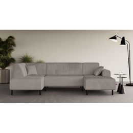 Wohnlandschaft Home Affaire, B:300cm H:81cm T:163cm, grau, 100% Polyester, Sofas, "ARROS U-Form mit Wellenunterfederung, Maße B/T/H: 300/163/81 cm",
