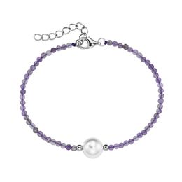 Smart Jewel Damen Armband "mit Edelstein-Kugeln + Muschelkern-Perle, Silber 925", 19cm, Silber 925 (Sterlingsilber), lila, Silber 925