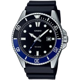 Herren Quarzuhr, schwarz, CASIO TIMELESS COLLECTION, Armbanduhren, Armbanduhr, Herrenuhr,bis 20 bar wasserdicht, Datum, Resinarmband