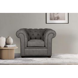 Sessel Home Affaire, B:105cm H:74cm T:89cm, grau, 100% Polyester, Sessel, "CHARENTE, Chesterfield, Wellenfederung, Maße B/T/H: 105/89/74 cm", mit