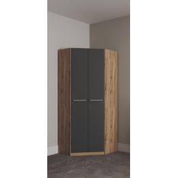 Eckkleiderschrank Priess, B:78cm H:193cm T:78cm, schwarz, Holzwerkstoff, Schr&auml;nke, "Barcelona Kleiderschrank Eckl&ouml;sung Raumwunder", in 2 Tiefen