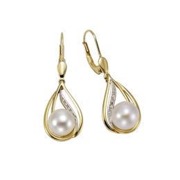 OROLINO Damen Paar Ohrh&auml;nger "585 Gold 2x Perle 7,5-8mm +10x Brillant 0,04ct.", one-size, 0,04 SI = kleine Einschl&uuml;sse, Gold, gelb, Gold, Ohrringe