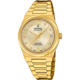 Festina Damen Automatikuhr "Rivé Collection", gold, Armbanduhren, Armbanduhr, Damenuhr, Swiss Made, mechanische Uhr, Edelstahlarmband