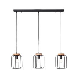 Brilliant Lampe, Tosh Pendelleuchte 3flg Reihe antik holz/schwarz korund, 3x A60, E27, 40W, Holz aus nachhaltiger Waldwirtschaft (FSC)