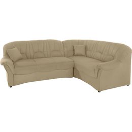Ecksofa DOMO collection "Bahia, zeitlos und elegant, bequeme Armlehnen, L-Form", beige, B:256cm H:91cm T:200cm, Luxus-Microfaser (100% Polyester), mit Muster;Struktur (100% Polyester), Sofas, Ecksofa, wahlweise mit Bettfunktion
