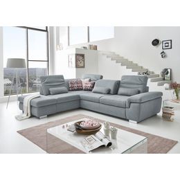 Ecksofa DIE PLANBAR "MP-IN17041 L-Form", grau (steel), B:320cm H:85cm T:260cm, 100% Polyester, Sofas, Ecksofa, Sitztiefenverstellung, optional mit Kopfteilverstellung & Bettfunktion