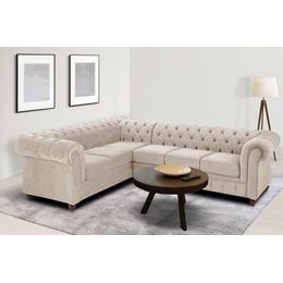 Chesterfield-Sofa Home Affaire "Chesterfield Ecksofa, auch in Leder L-Form", beige (creme), B:250cm H:74cm T:210cm, Luxus-Microfaser (94% Polyester, 5% Nylon, 1% Spandex);Microfaser Antiklederoptik (100% Polyester);NaturLEDER (echtes italienisches Rindsleder), Sofas, hochwertige Knopfheftung, langer Schenkel links oder rechts wählbar