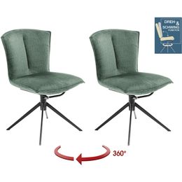 4-Fußstuhl MCA furniture "NALON Esszimmerstuhl (2er Set) - Stuhl", grün (pastellgrün, schwarz), B:53cm H:88cm T:62cm, Polyester, Stühle, 360 drehbar, Schwingfunktion, Metall, Veloursoptik, belastbar 120 kg