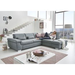 Ecksofa DIE PLANBAR "MP-IN17041 L-Form", grau (steel), B:320cm H:85cm T:260cm, 100% Polyester, Sofas, Ecksofa, Sitztiefenverstellung, optional mit Kopfteilverstellung & Bettfunktion