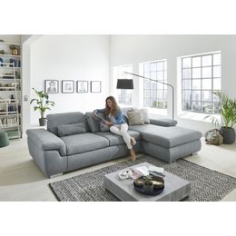 Ecksofa DIE PLANBAR "MP-IN17041 L-Form", grau (steel), B:325cm H:85cm T:195cm, 100% Polyester, Sofas, Ecksofa, mit Sitztiefenverstellung, optional Kopfteilverstellung & Bettfunktion