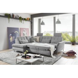 Ecksofa DIE PLANBAR "MP-IN20016 L-Form mit Federkern-Polsterung", silber, B:242cm H:87cm T:116cm, 100% Polyester, Sofas, Ecksofa, wahlweise mit Kopfst&uuml;tzen und Bettfunktion, mit Federkern-Polsterung