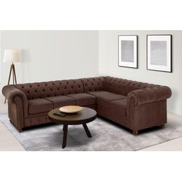 Chesterfield-Sofa Home Affaire "Chesterfield Ecksofa, auch in Leder L-Form", braun, B:250cm H:74cm T:210cm, Luxus-Microfaser (94% Polyester, 5% Nylon, 1% Spandex);Microfaser Antiklederoptik (100% Polyester);NaturLEDER (echtes italienisches Rindsleder), Sofas, hochwertige Knopfheftung, langer Schenkel links oder rechts wählbar
