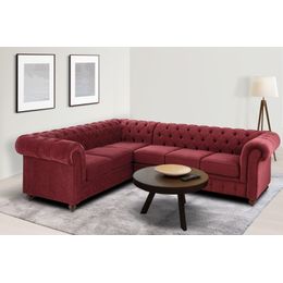 Chesterfield-Sofa Home Affaire "Chesterfield Ecksofa, auch in Leder L-Form", rot (weinrot), B:250cm H:74cm T:210cm, Luxus-Microfaser (94% Polyester, 5% Nylon, 1% Spandex);Microfaser Antiklederoptik (100% Polyester);NaturLEDER (echtes italienisches Rindsleder), Sofas, hochwertige Knopfheftung, langer Schenkel links oder rechts wählbar