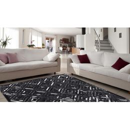 Fellteppich Calo-deluxe "Scarllet 410" Gr. 4, silber (silberfarben, schwarz), B:160cm H:8mm L:230cm, Leder, Teppiche, Fellteppich, echtes Rinderfell, Wohnzimmer