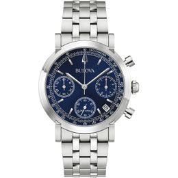 Bulova Herren Chronographsilberfarben, blau, Armbanduhren, Quarzuhr, Armbanduhr, Herrenuhr, Edelstahlarmband, analog, Tag