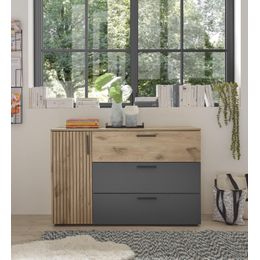 Kombikommode Schlafkontor, B:125cm H:82,6cm T:40cm, beige, Melamin, Schlafzimmer, Sideboards, "Daria mit 3 Schubk&auml;sten und Rillenoptik"