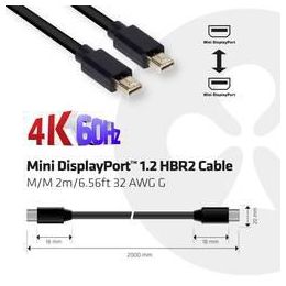 club3D Mini-DisplayPort Anschlusskabel Mini DisplayPort Stecker, Mini DisplayPort Stecker 2.00 m Schwarz CAC-2161 Flammwidrig DisplayPort-Kabel