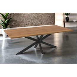 Esstisch 220x100 cm Baumkante Holz Wildeiche-Optik Spider-Gestell Metall schwarz JOSY