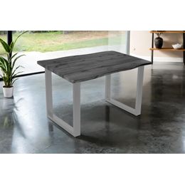 Esstisch 140x80 cm Baumkante Holz Grau-Optik U-Gestell Metall silber JOSY