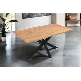 Esstisch 160x85 cm Baumkante Holz Wildeiche-Optik Spider-Gestell Metall schwarz JOSY