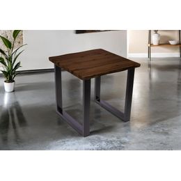 Esstisch 80x80 cm Baumkante Holz Nussbaum-Optik U-Gestell Metall schwarz JOSY
