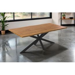 Esstisch 200x100 cm Baumkante Holz Wildeiche-Optik Spider-Gestell Metall schwarz JOSY