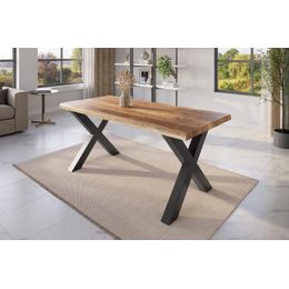 Esstisch Baumkante 180 x 90 cm Mangoholz Rough X-Gestell schwarz ATLAS