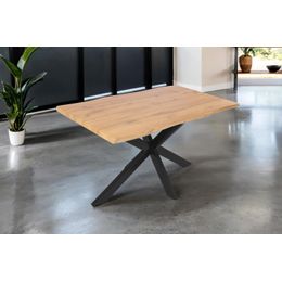 Esstisch 140x80 cm Baumkante Holz Wildeiche-Optik Spider-Gestell Metall schwarz JOSY
