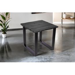 Esstisch 80x80 cm Baumkante Holz Grau-Optik U-Gestell Metall schwarz JOSY