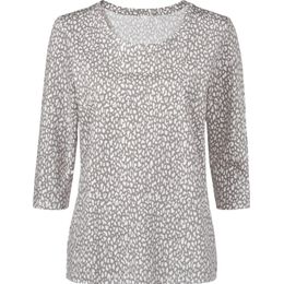 Damen 3/4-Arm-Shirt mit Minimal-Druck wei&szlig;-grau-bedruckt, Gr&ouml;&szlig;e 36