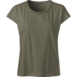 CR&Eacute;ATION L Damen Rundhalsshirt mit Spitzenband khaki Gr&ouml;&szlig;e 40