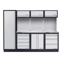 Kraftwerk 4-Element-Schrankwand mit Vierkantlochwand Länge 2640 mm rostfreien Arbeitsplatte (3964BIX)