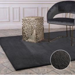 Hochflor-Teppich Carpet City "TOPIA 400", grau (anthrazit), B:120cm H:21mm L:170cm, Polyester, Teppiche, Kunstfell-Teppich mit Kaninchenfell-Optik, Haptik, Schlafzimmer